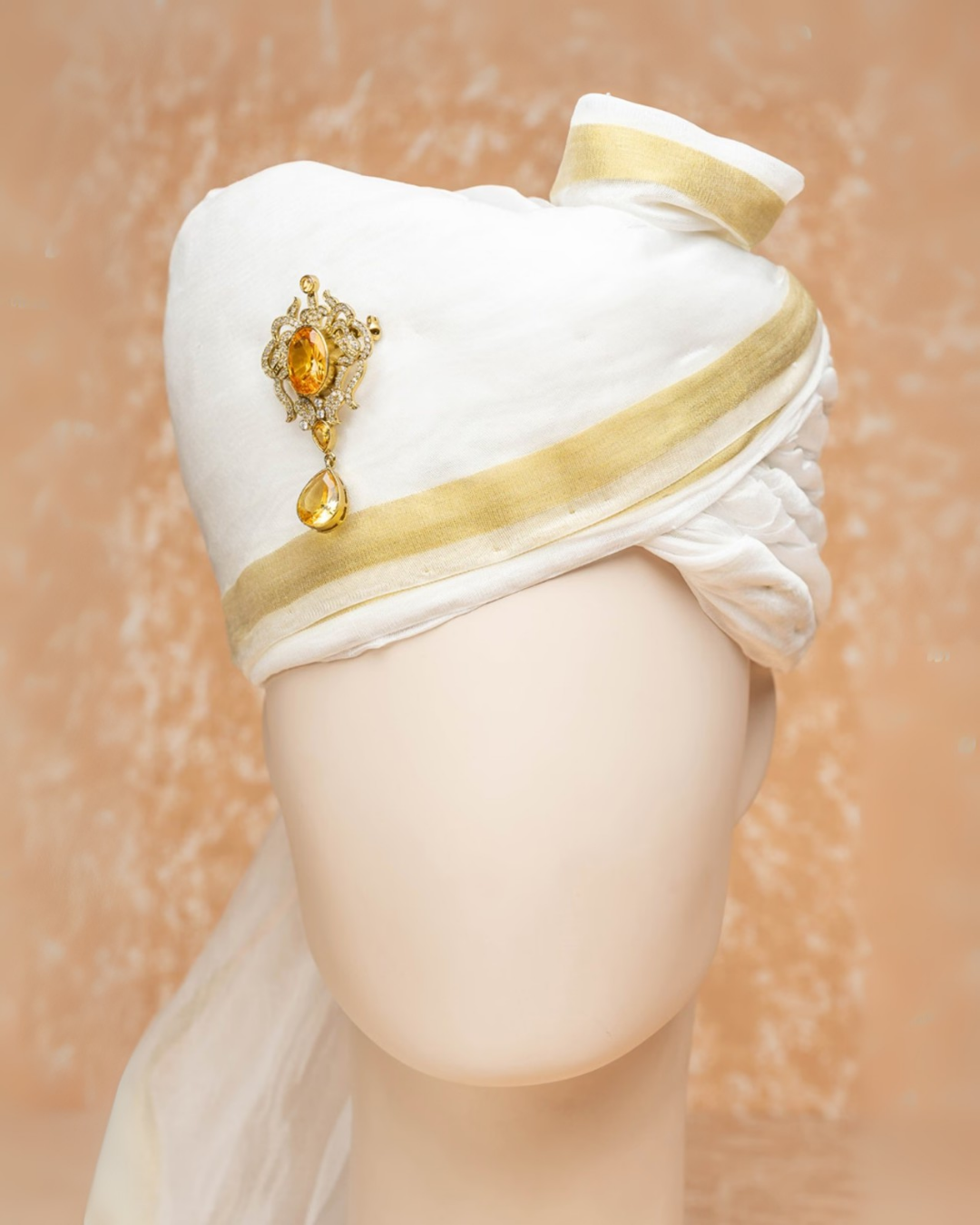 Ivory Gold Regal Feta Wedding Groom Safa Pagdi Turban with Brooch ...
