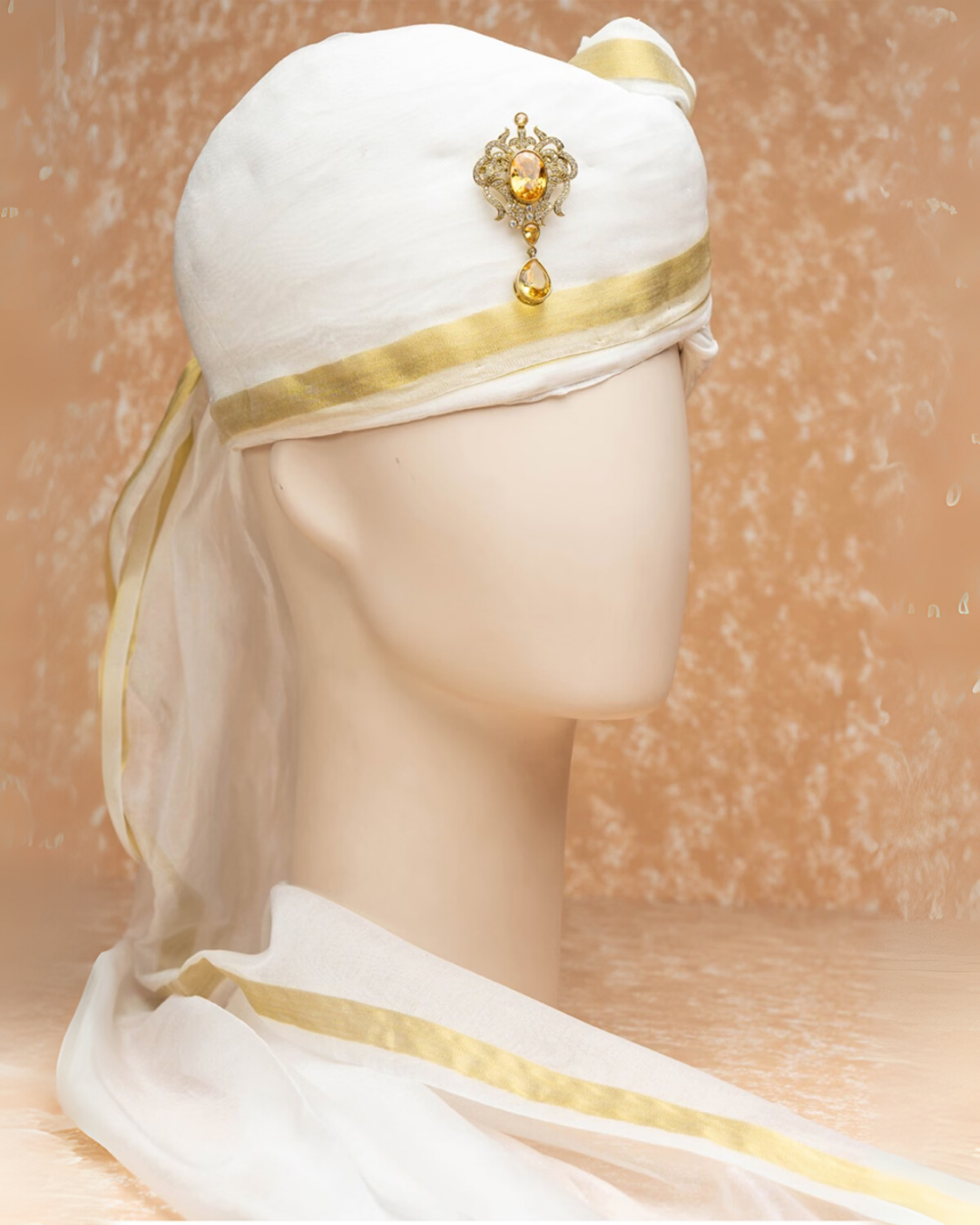 Ivory Gold Regal Feta Wedding Groom Safa Pagdi Turban with Brooch ...